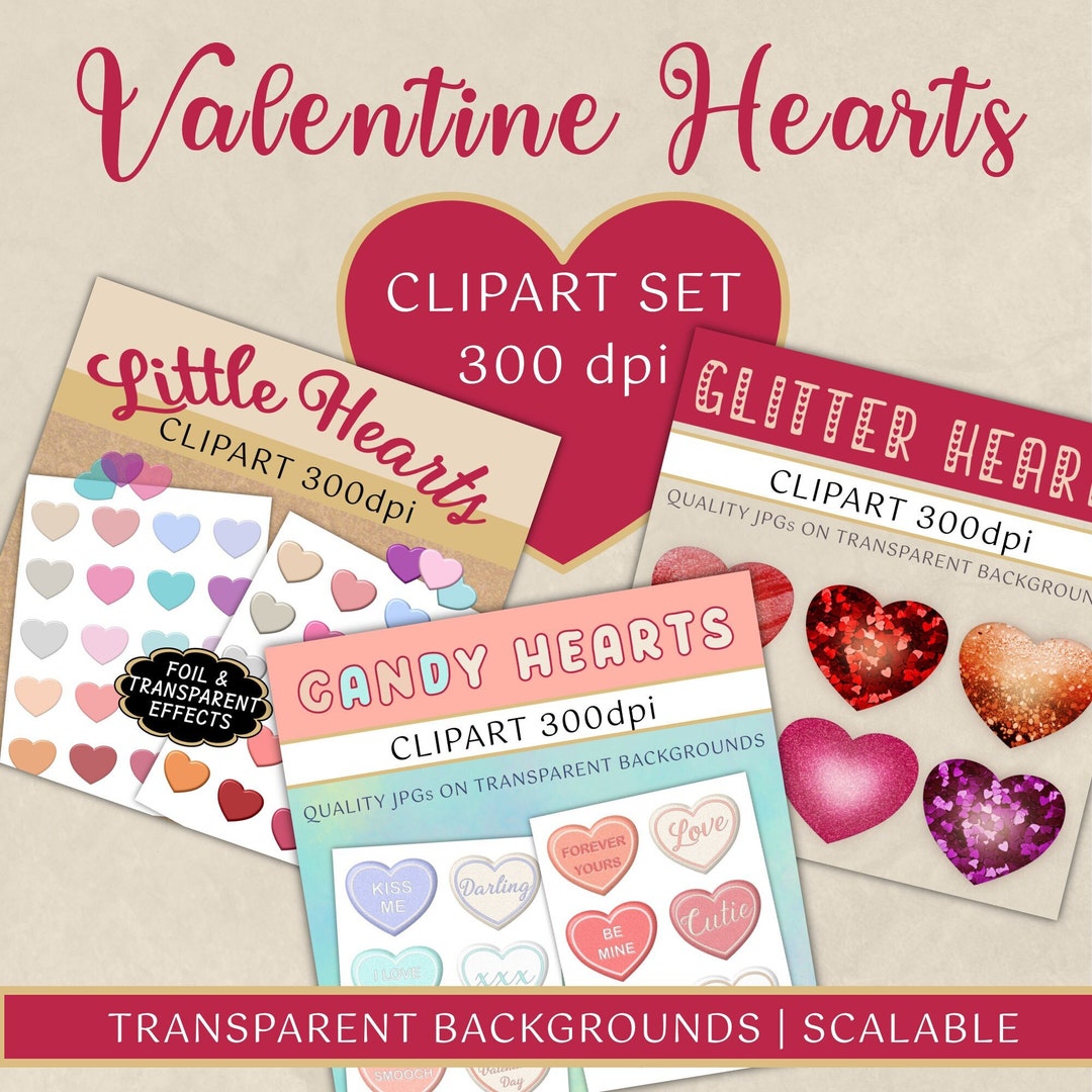 Valentine Hearts Clipart Set: Candy, Glitter, Foil Effects (PNG Digital ...