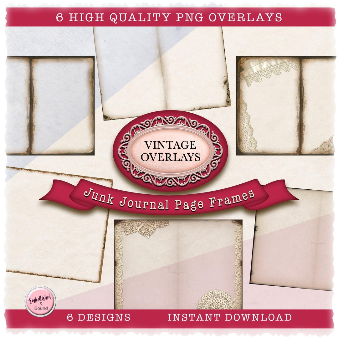 Junk Journal Page Overlays, Realistic Aged Frames, Instant Digital ...
