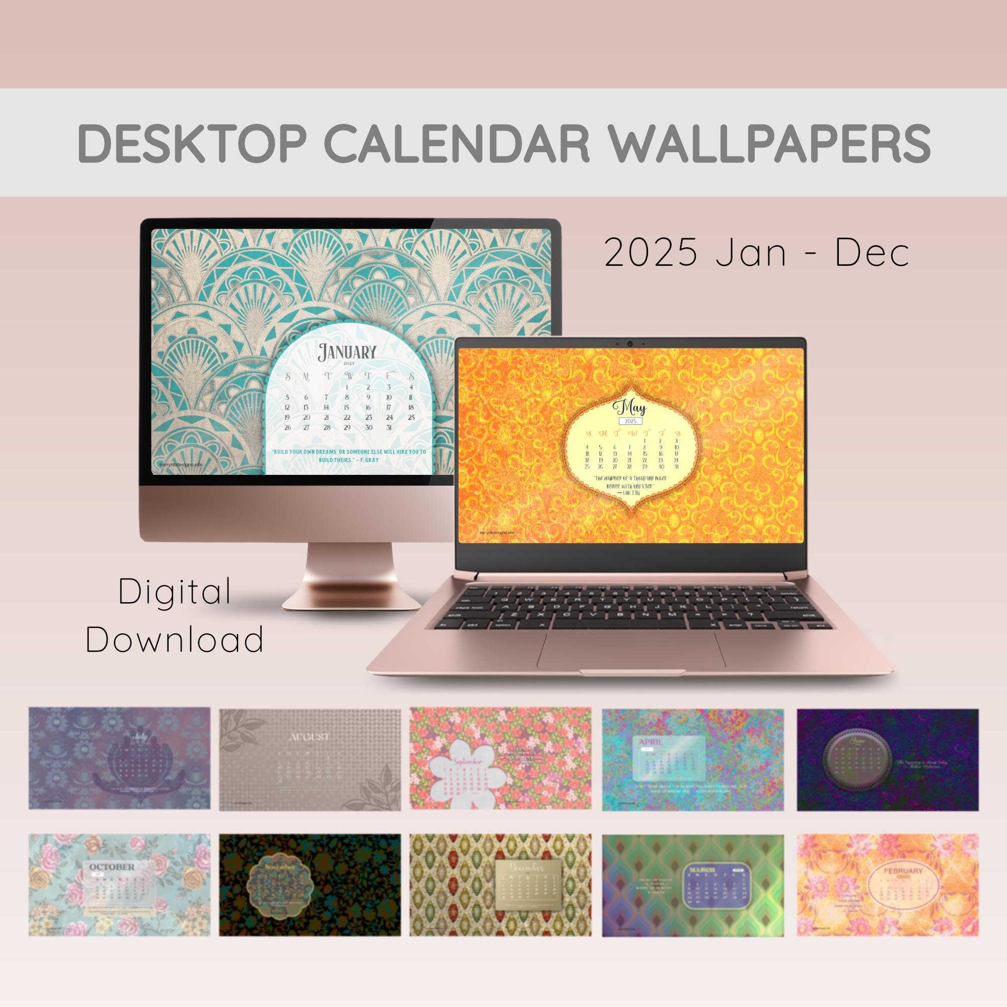 Desktop Calendar Colourful Wallpaper 2025 Set of 12 January to December ...