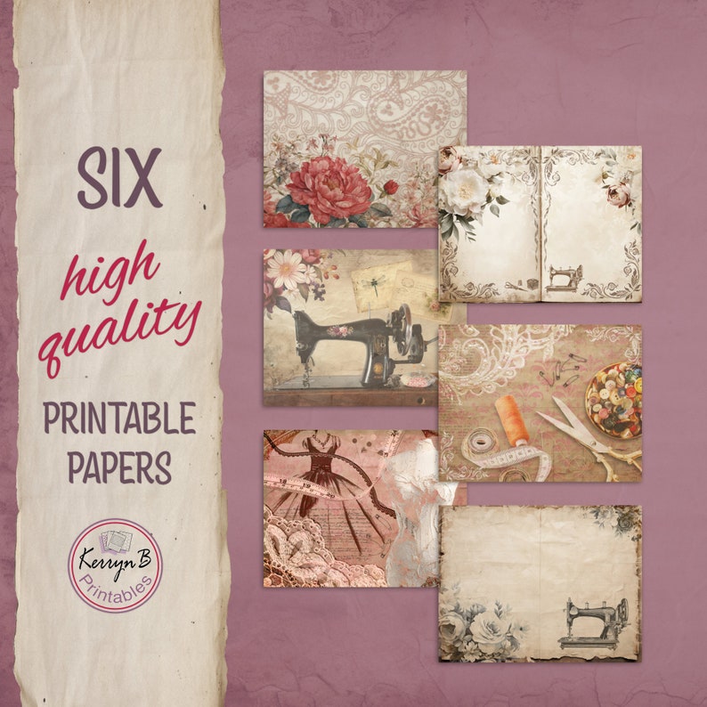 Vintage Sewing Junk Journal Digital Paper, Craft Theme, 6 Digital ...