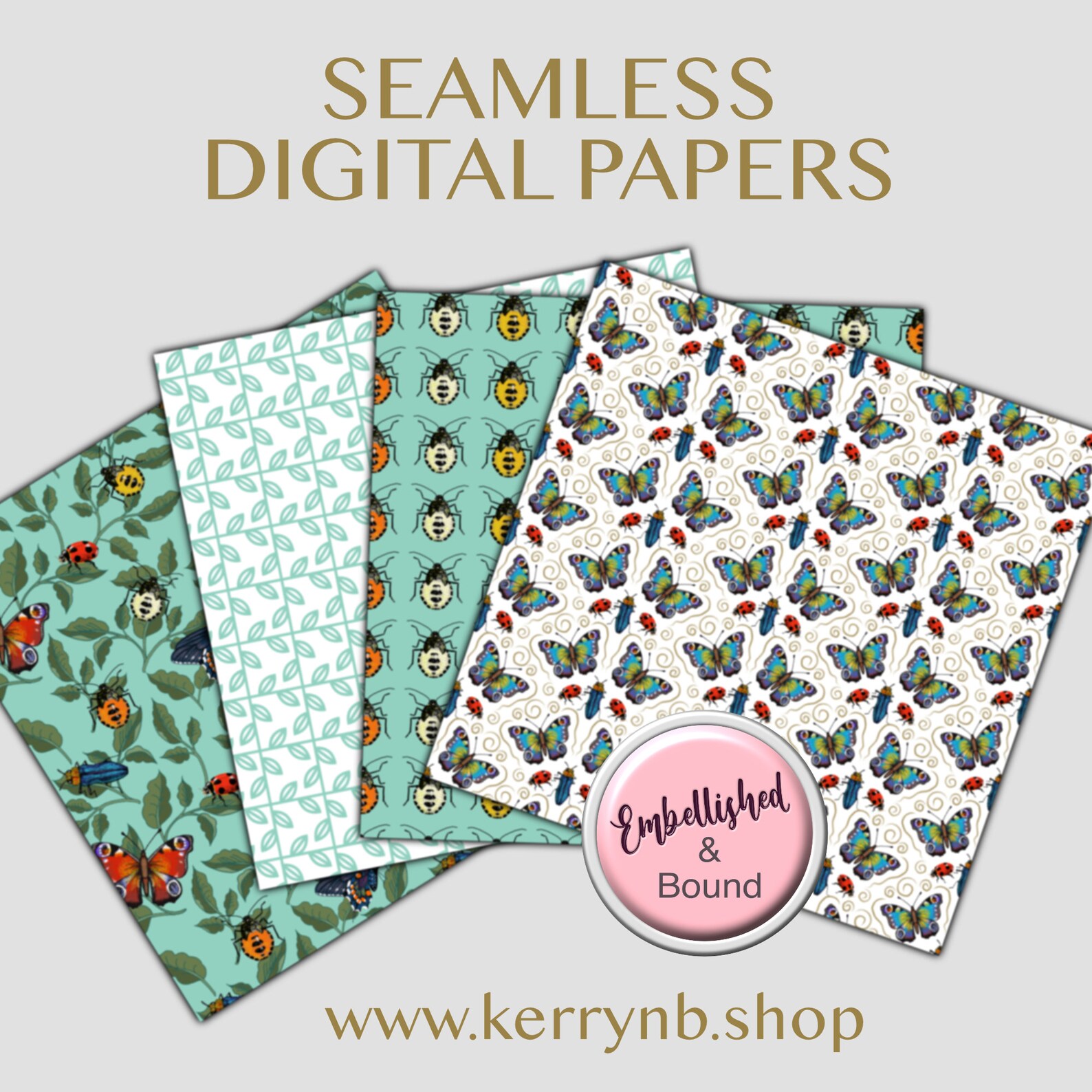 Butterflies and Bugs Digital Papers, Seamless Backgrounds, JPEG 10 Set ...