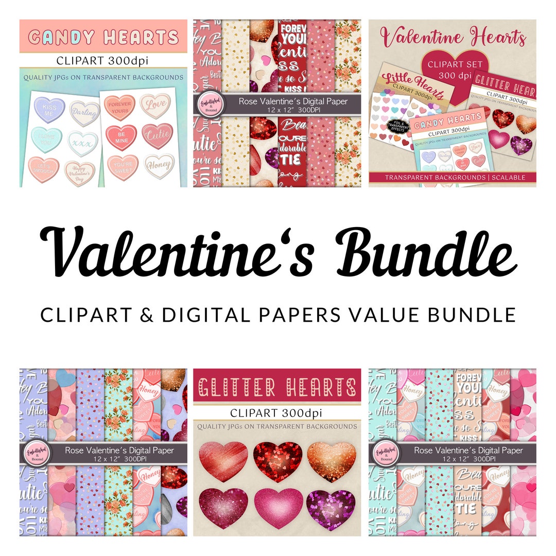 Valentine Hearts Clipart & Digital Papers Value Bundle - Etsy