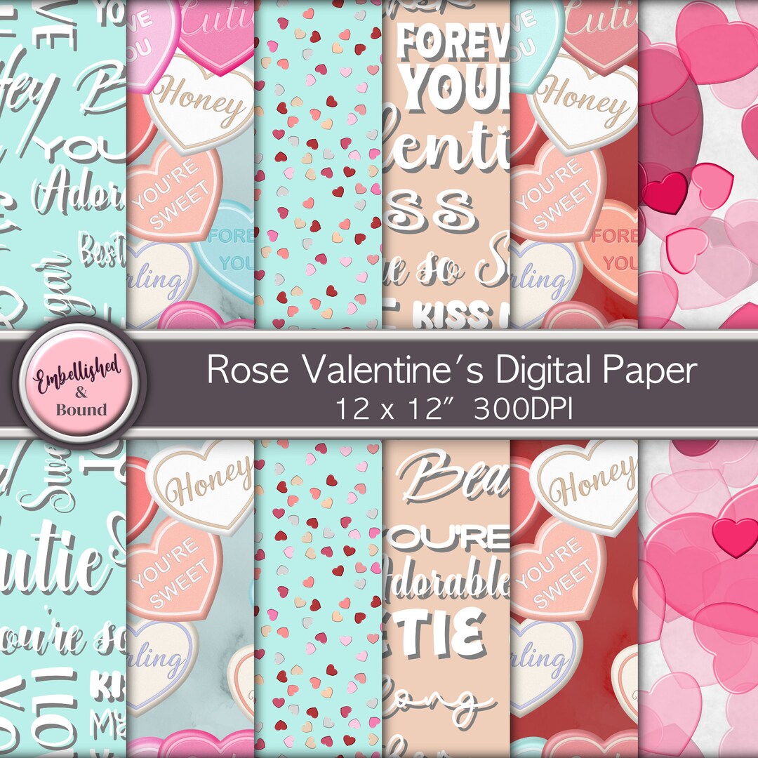 Valentine Hearts & Love Words Digital Papers Sweet, JPEG 300dpi - Etsy