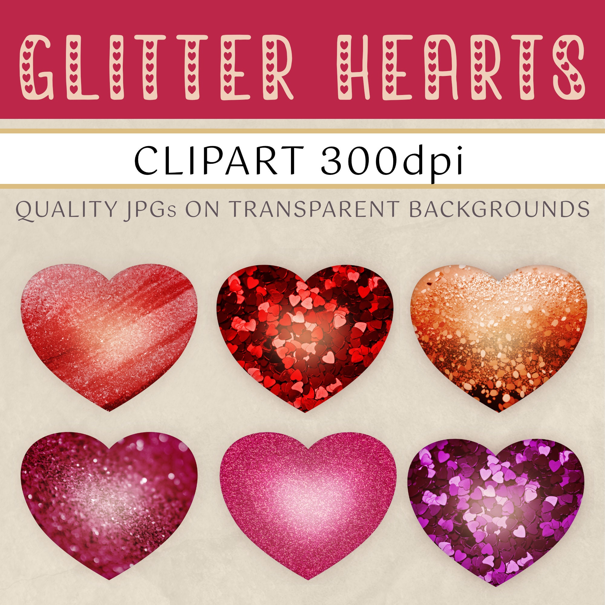 Valentine Hearts Clipart Set: Candy, Glitter, Foil Effects (PNG Digital ...
