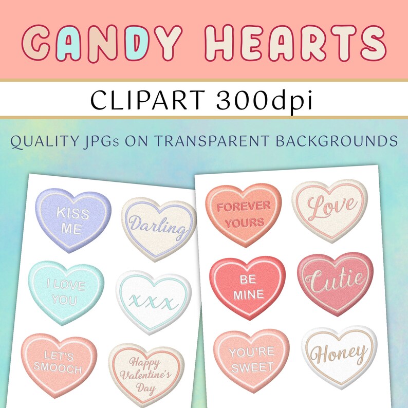 Valentine Hearts Clipart Set: Candy, Glitter, Foil Effects (PNG Digital ...