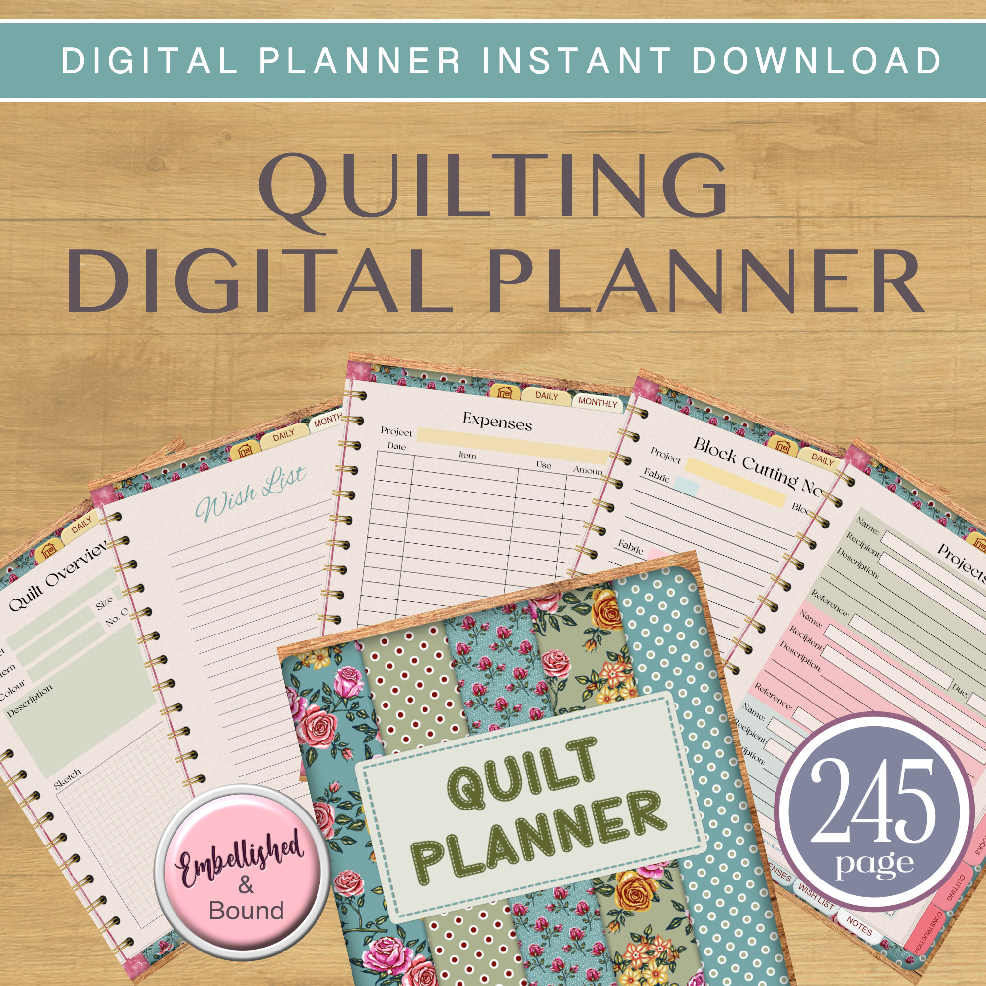 Digital Quilting Planner PDF, Sewing Record Digital Diary, Daily ...