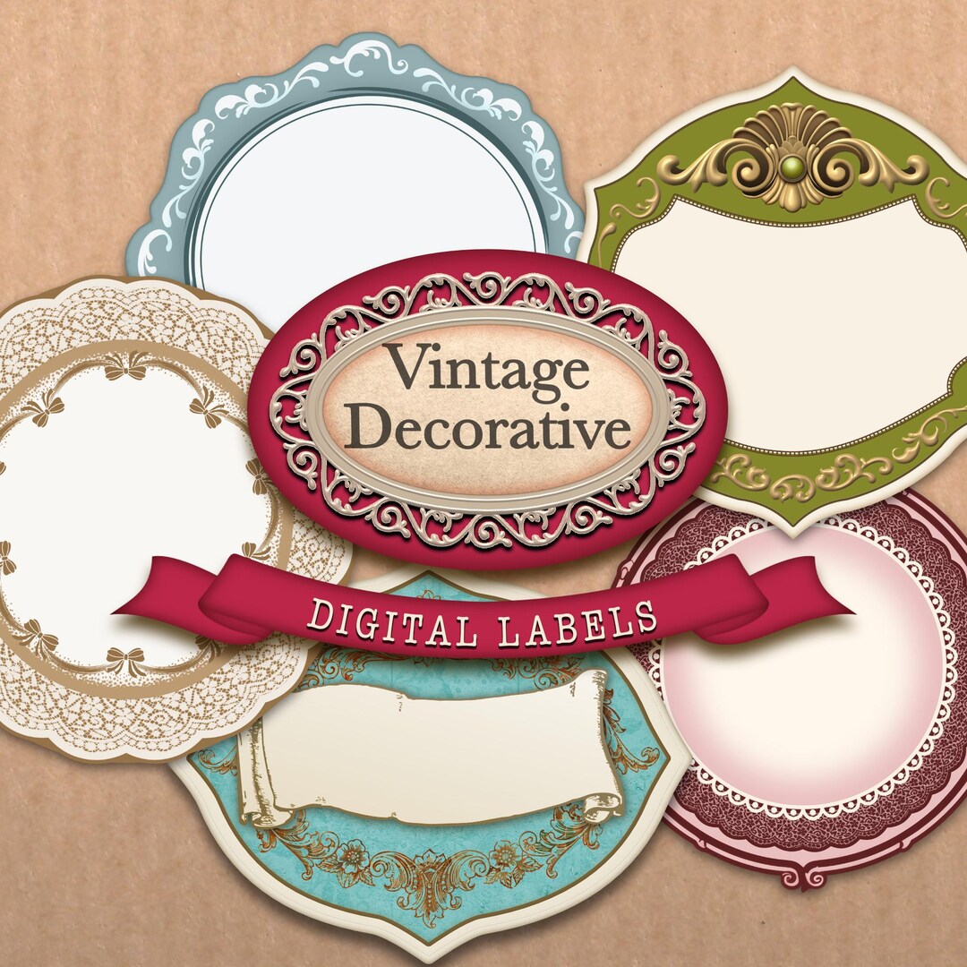 Decorative Vintage Digital Labels Clipart, Instant Digital Download PNG ...