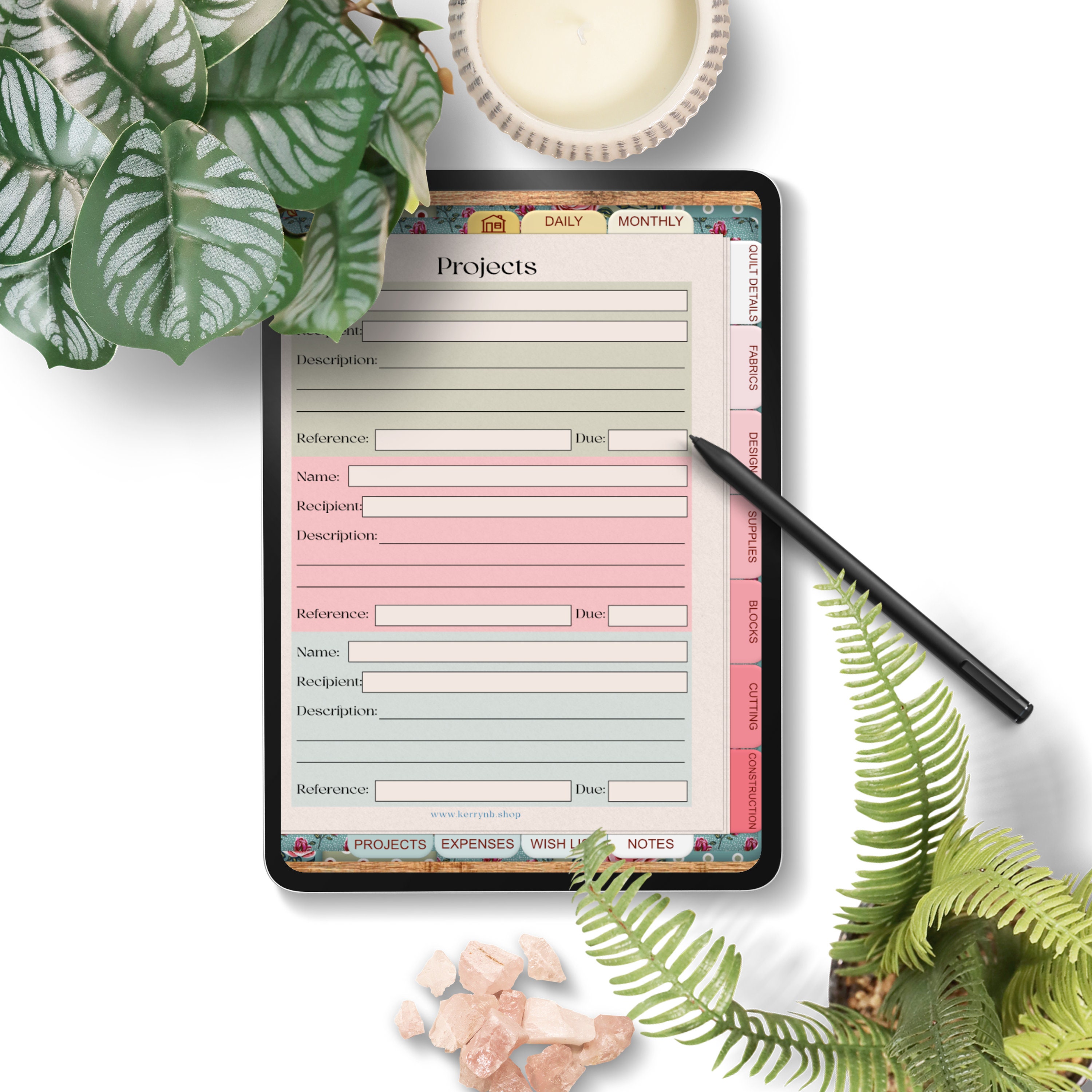 Quilting Project Planner: Floral Design, Daily & Monthly (digital PDF ...