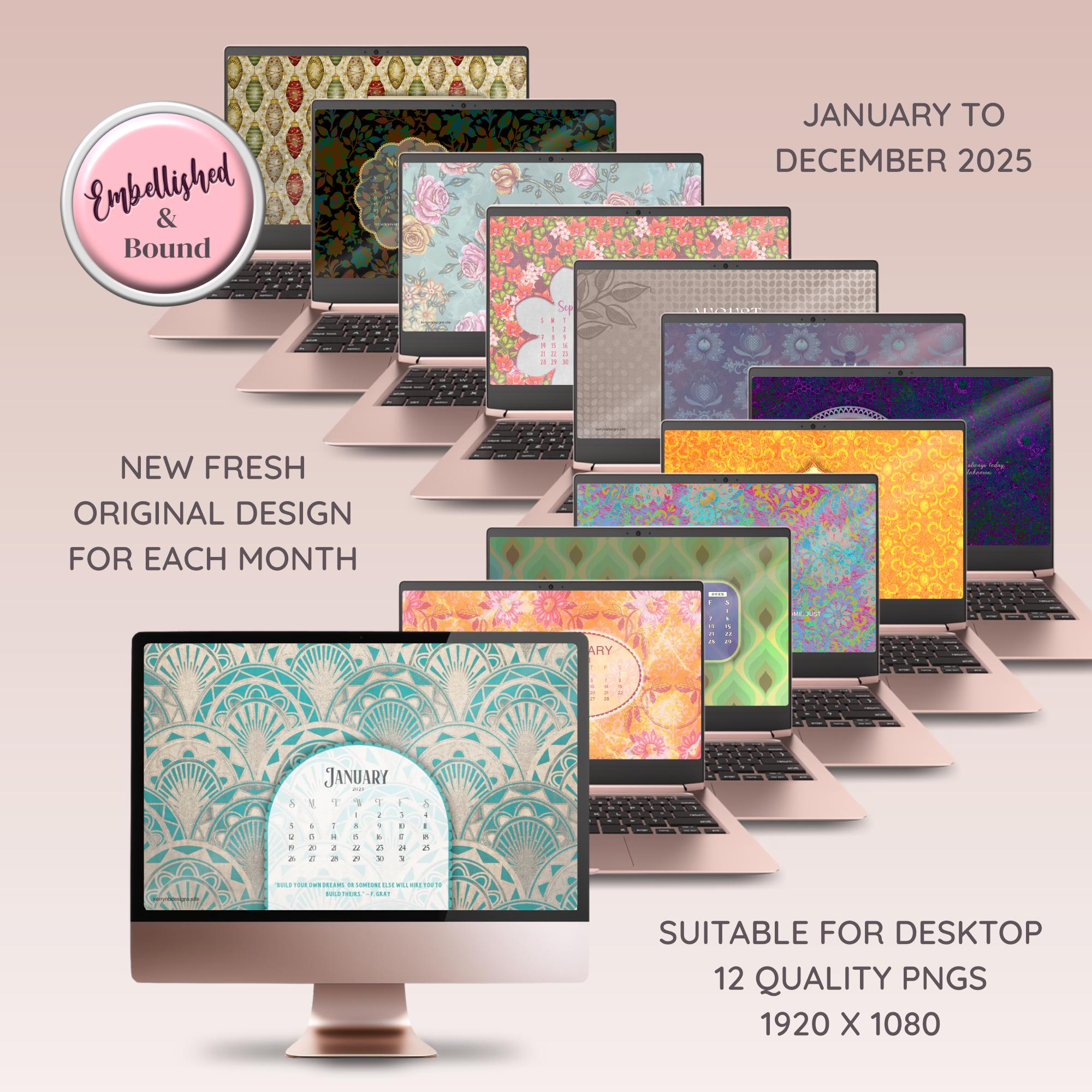 Desktop Calendar Colourful Wallpaper 2025 Set of 12 January to December ...