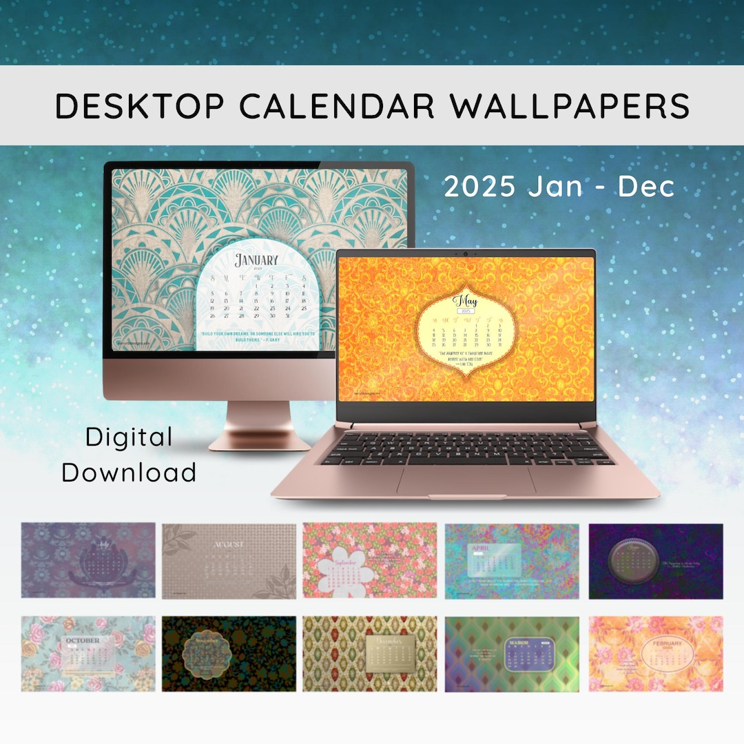 Desktop Calendar Colourful Wallpaper 2025 Set of 12 January to December ...