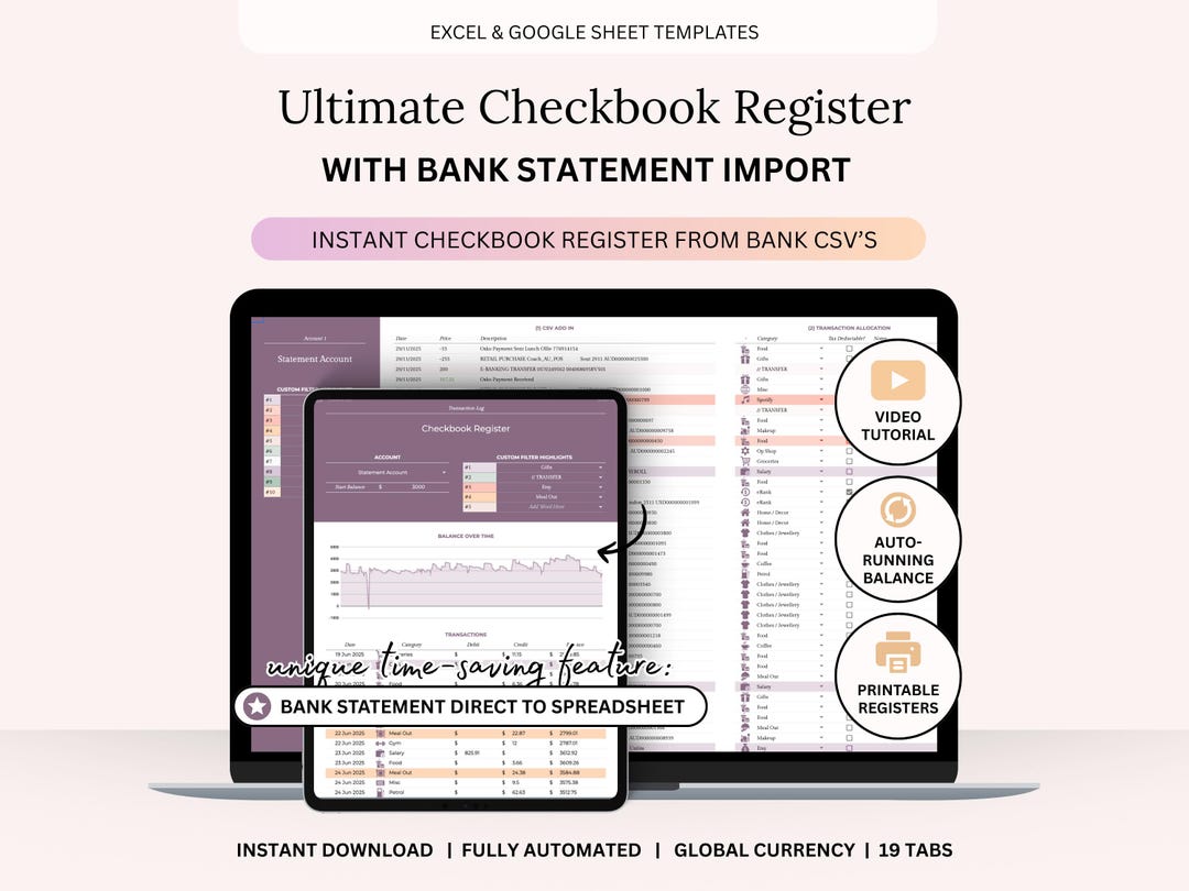 Ultimate Checkbook Register for Excel & Google Sheets: With Bank ...