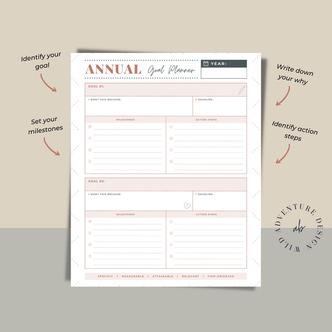 Annual Printable Goal Planner Goal Planner Bundle Smart Goal Setting ...