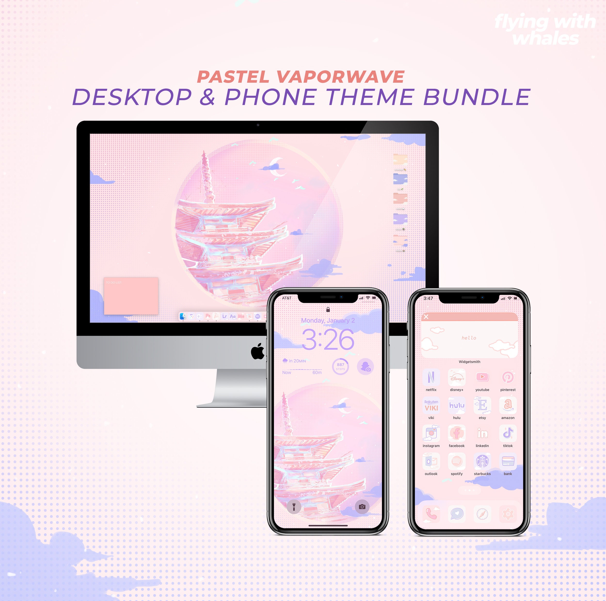 Pastel Vaporwave Ios Icon and Desktop Theme Pack, Desktop Laptop ...