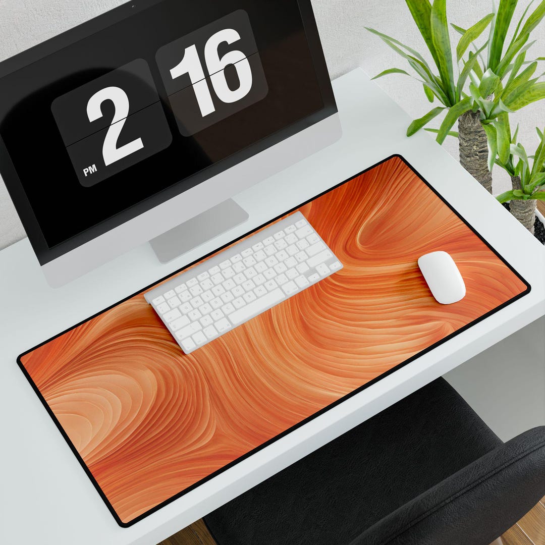 Orange Swirl Desk Mat, Modern Work Surface Pad, Geometric Aesthetic ...