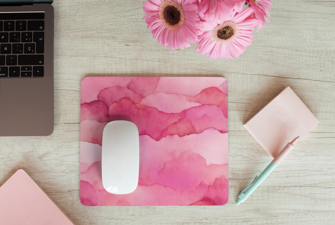 Pink Watercolor Mouse Pad- Aesthetic Mouse Pad, Office Decor, Gaming ...