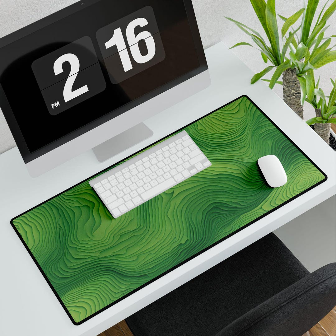 Green Topographic Desk Mat, Modern Work Surface Pad, Geometric ...