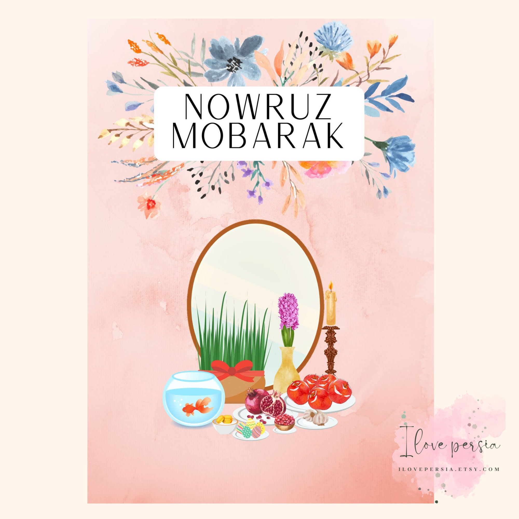 Nowruz Mobarak Card, Printable Nowruz Card, Haftsin Card, Nowruz Gift. Happy Nowruz Card Instant ...