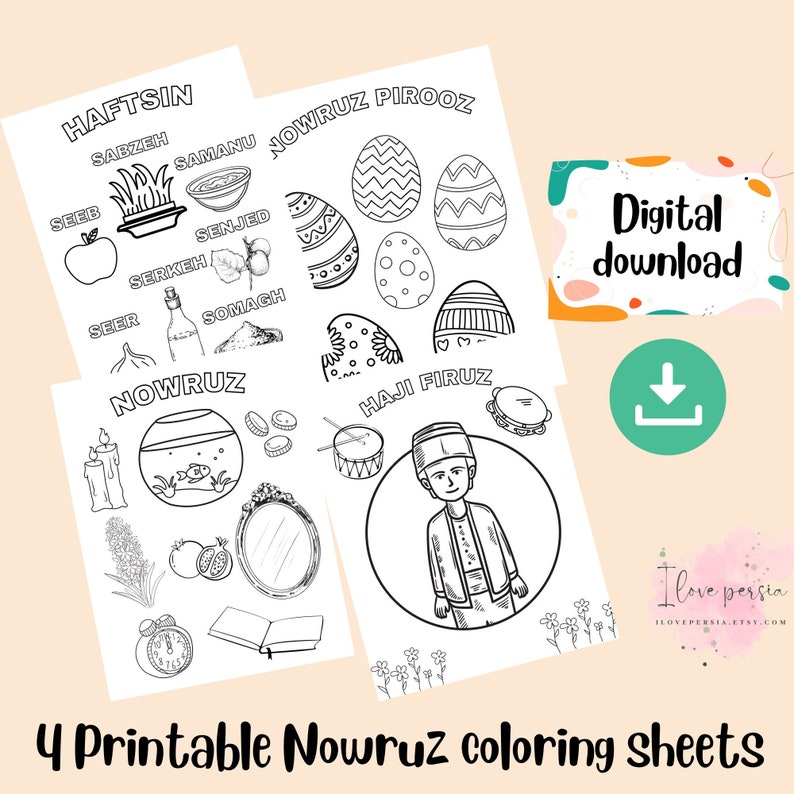 Nowruz Printable Coloring Sheets, Digital Haftsin, Nouruz Table, Eggs ...