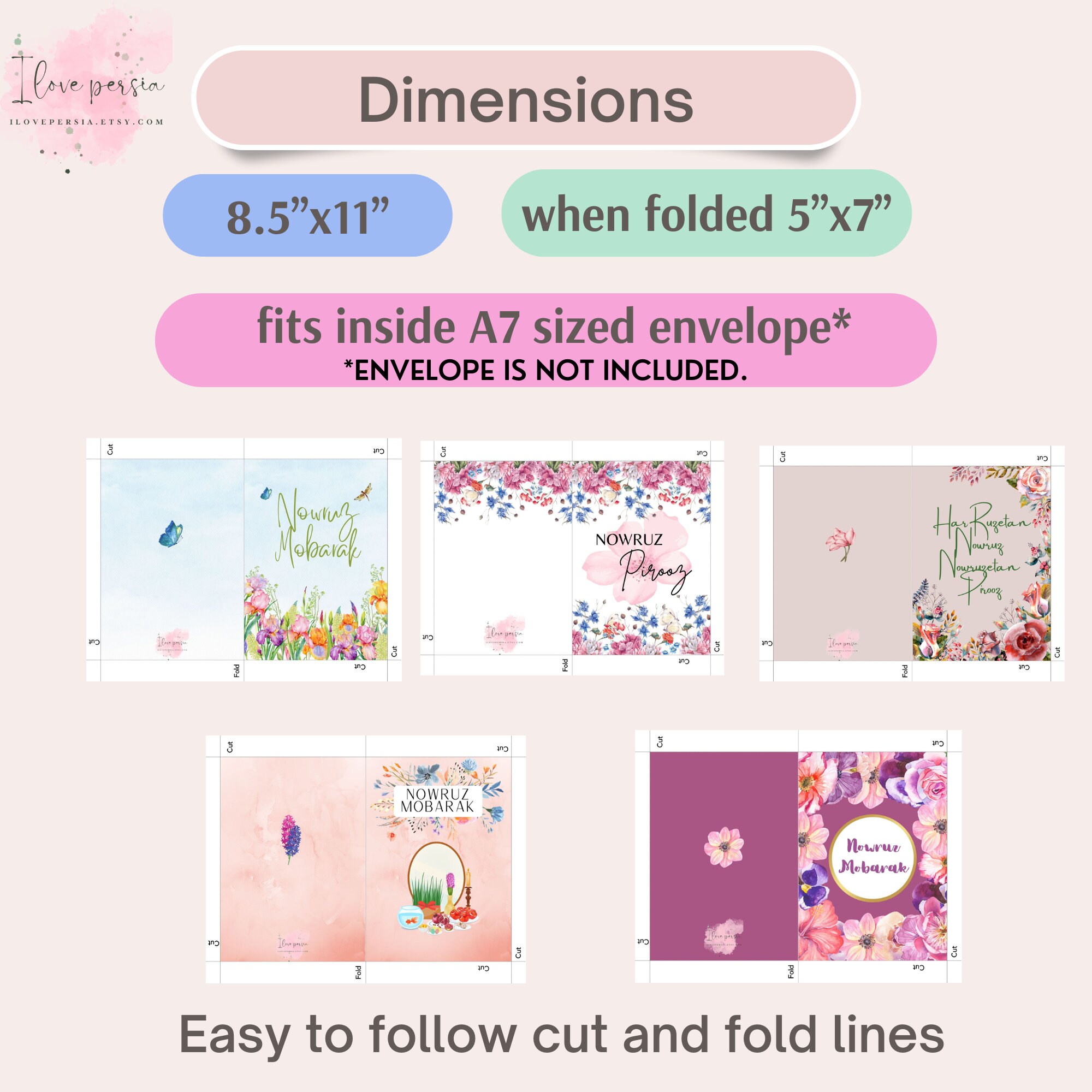 5 Nowruz Mobarak Cards, Printable Happy Nowruz Card, Persian New Year ...