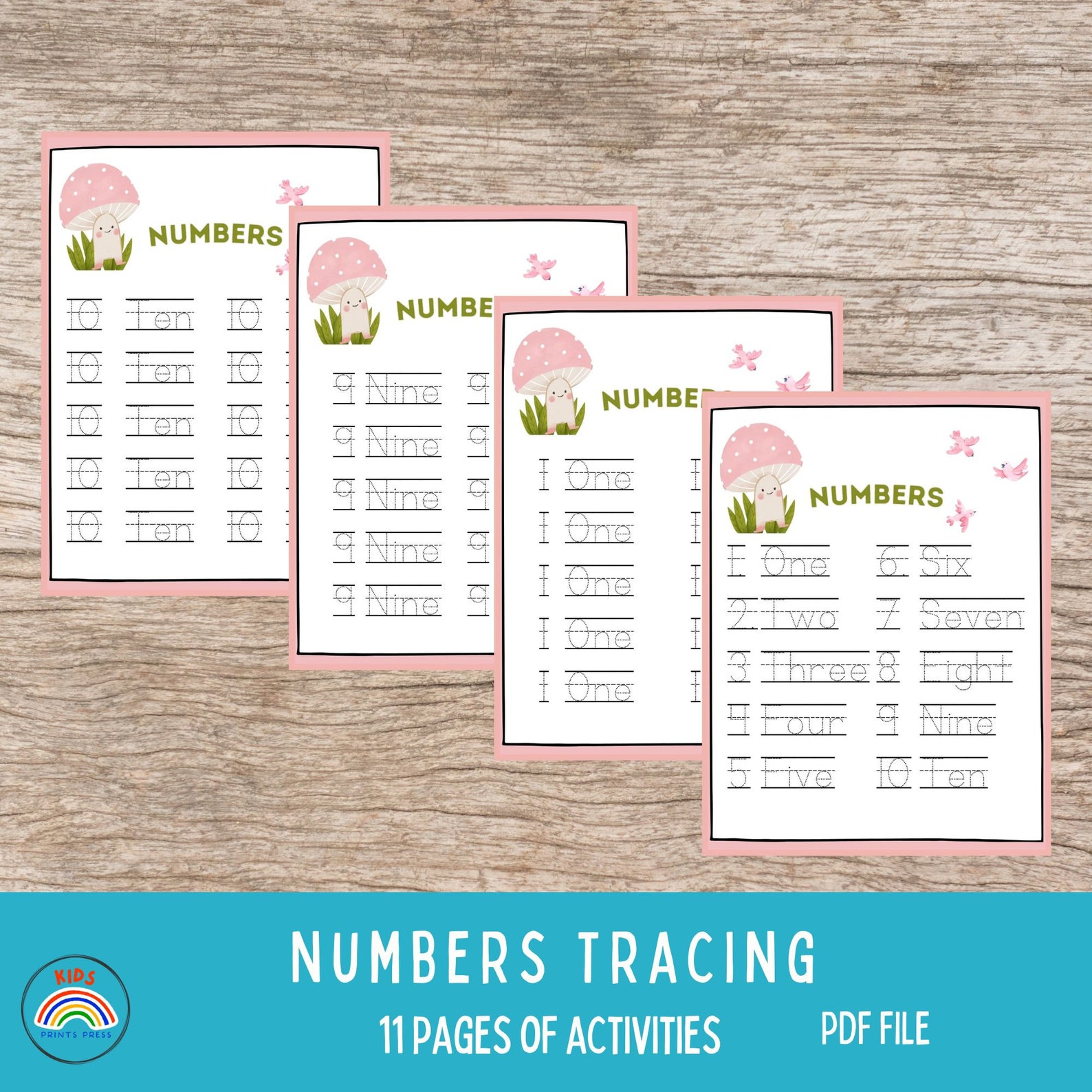Numbers Tracing Worksheet Pink Handwriting Practice Sheet - Etsy
