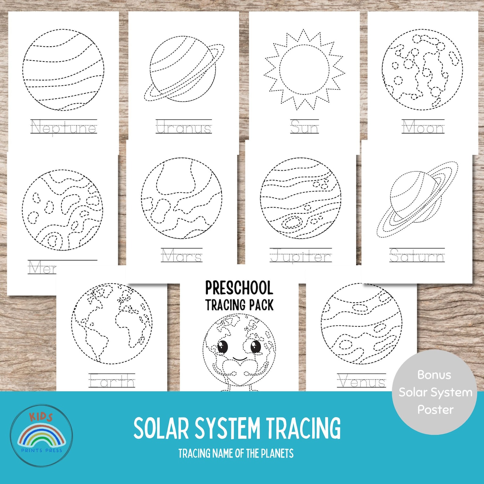 Tracing Solar System Planets, Coloring, Preschoolers Planets Bundle ...