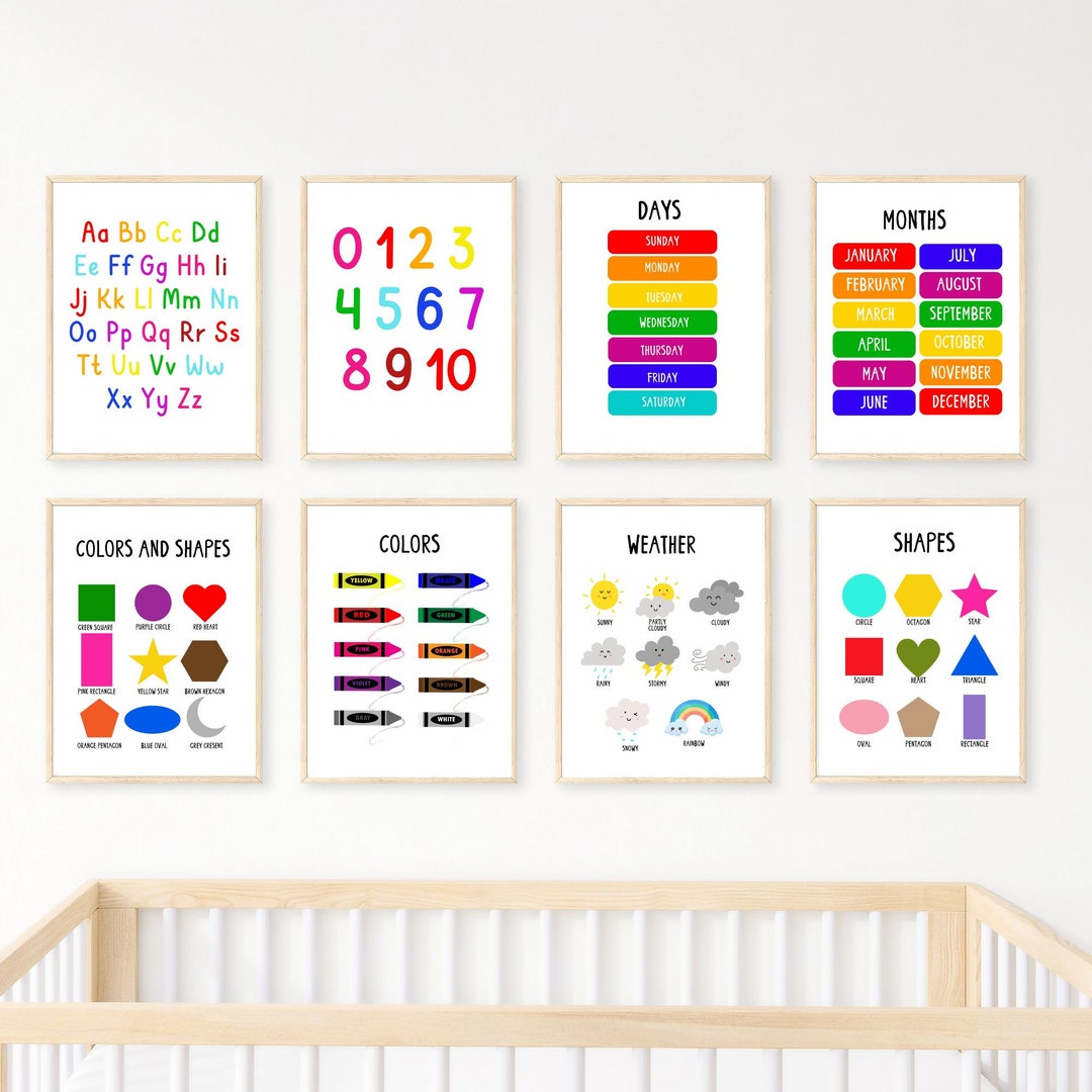 Educational Posters Bundle, Rainbow Nursery Posters Bundle, Bright ...