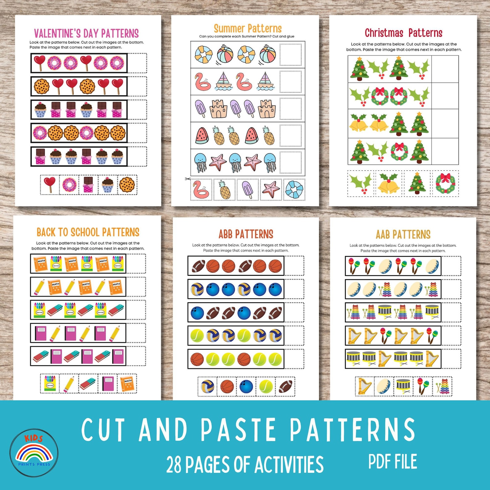 Cut and Paste Patterns, 28 Pages, Learning Patterns Worksheets for ...