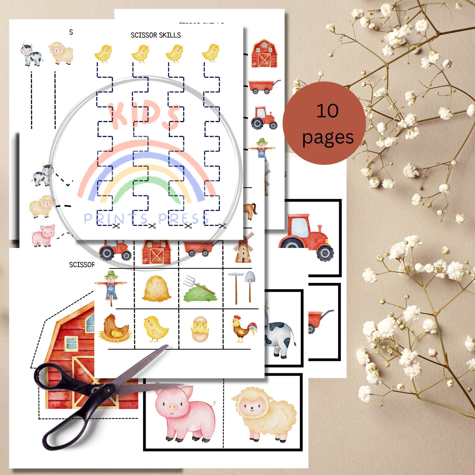 FARM ANIMALS THEME Cutting Activities for Scissors Skills Montessori ...