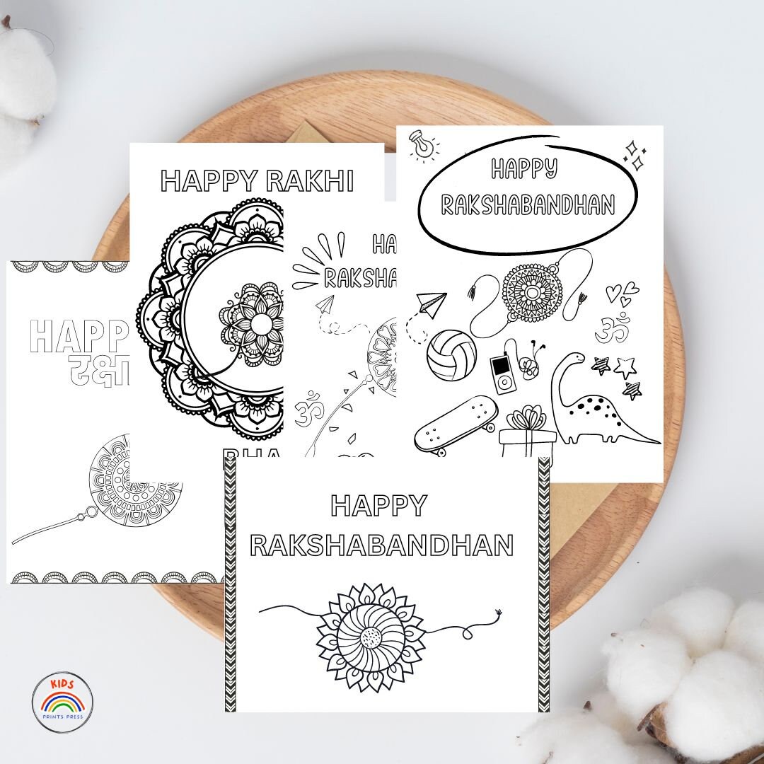 Printable Color Your Own Rakhi Cards Set of 5, Rakshabandhan Coloring ...