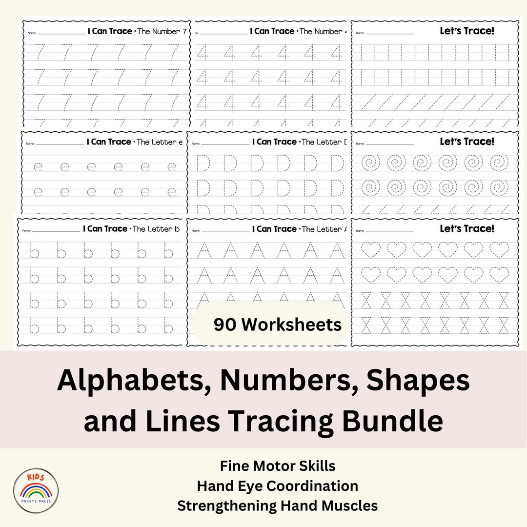 Numbers Alphabets Lines and Shapes Tracing Bundle for - Etsy