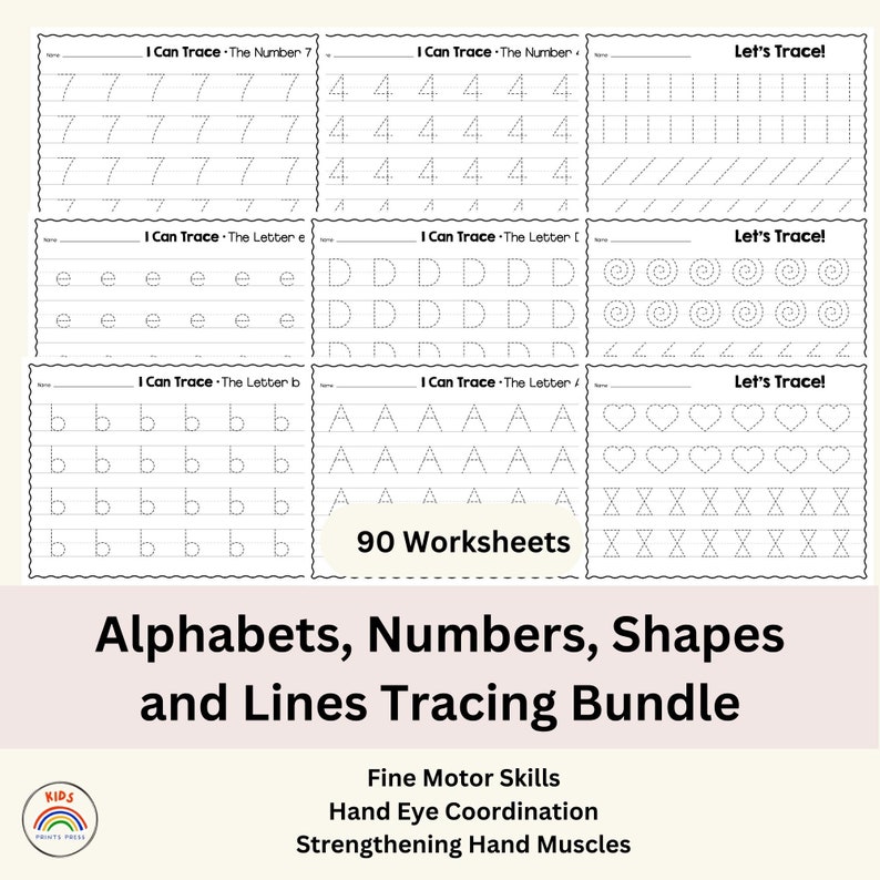 Numbers Alphabets Lines and Shapes Tracing Bundle for - Etsy