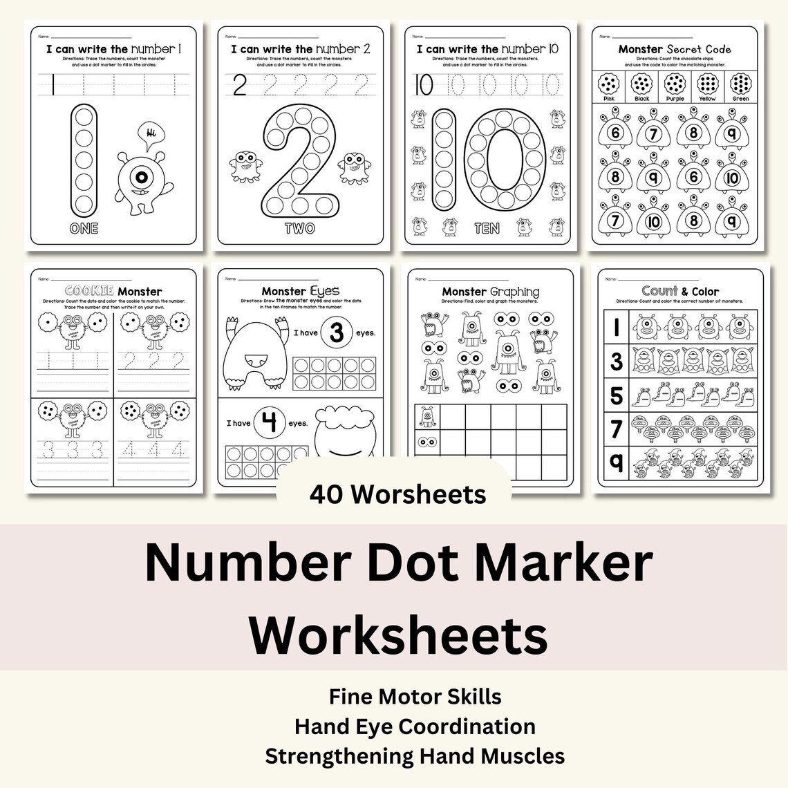 Numbers Dot Marker Worksheets for Toddlers/preschooler, 40 Pages, 1-10 ...