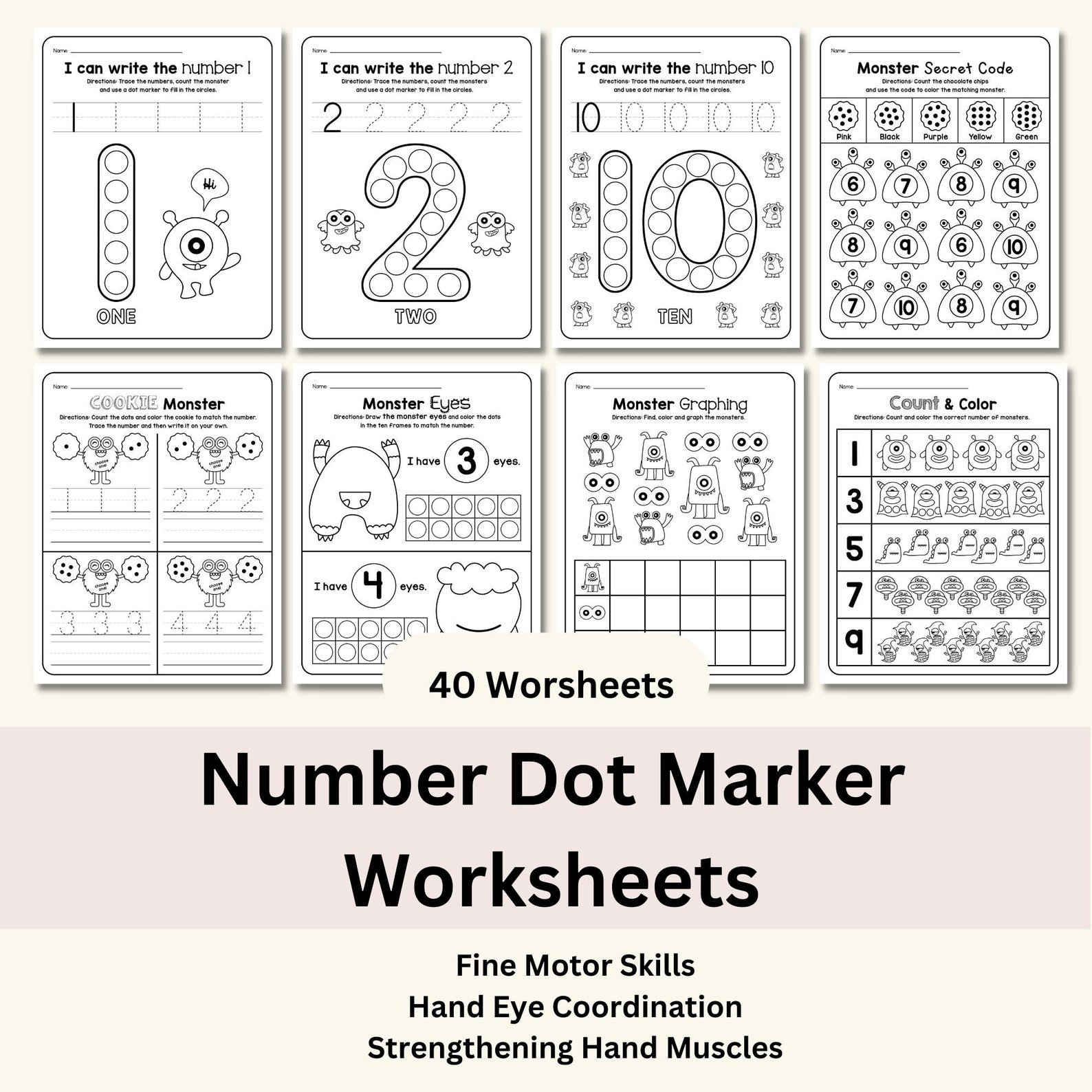 Numbers Dot Marker Worksheets for Toddlers/preschooler, 40 Pages, 1-10 ...
