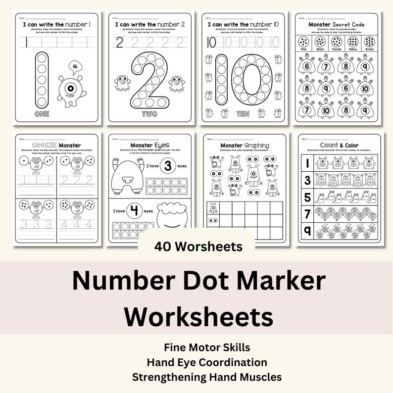 Numbers Dot Marker Worksheets for Toddlers/preschooler, 40 Pages, 1-10 ...