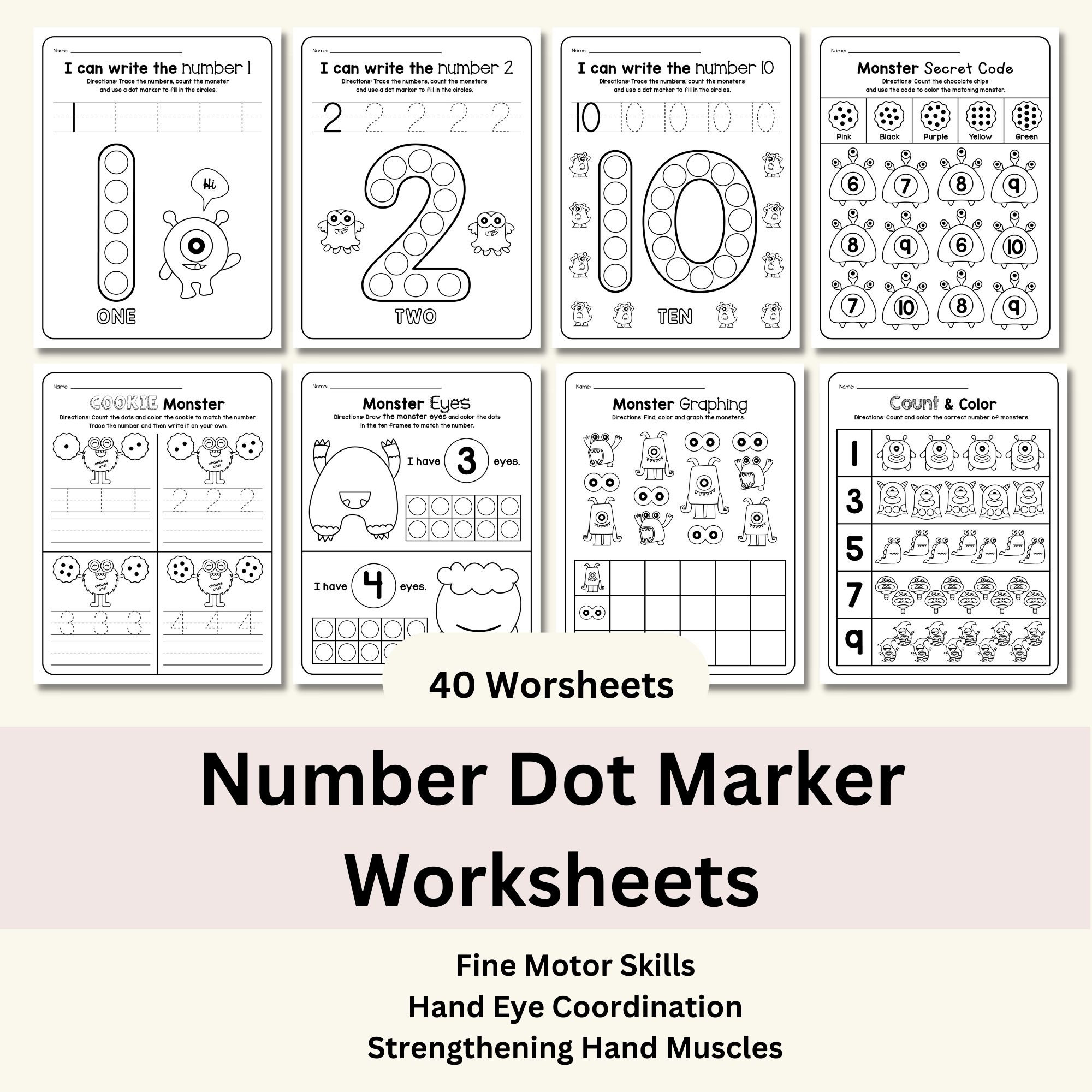Numbers Dot Marker Worksheets for Toddlers/preschooler, 40 Pages, 1-10 ...