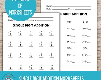 Digital Addition Worksheets, Single Digit Addition, 20 Pages ...