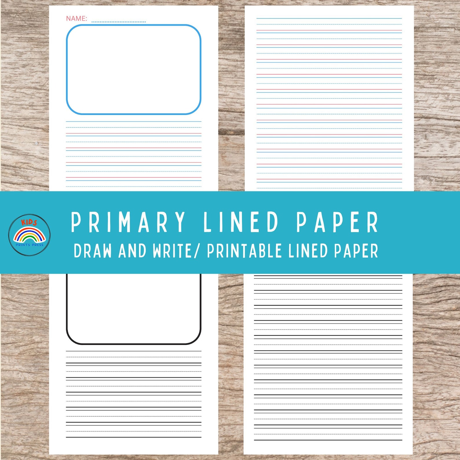 Primary Write & Draw Templates, Printable Lined Paper Red Bottom, Blue ...