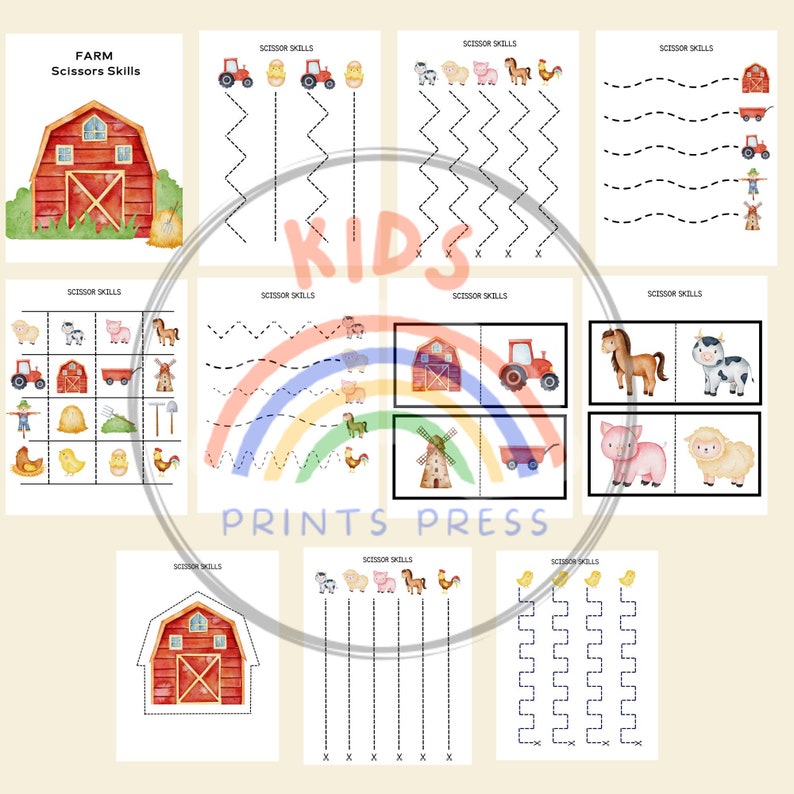FARM ANIMALS THEME Cutting Activities for Scissors Skills Montessori ...