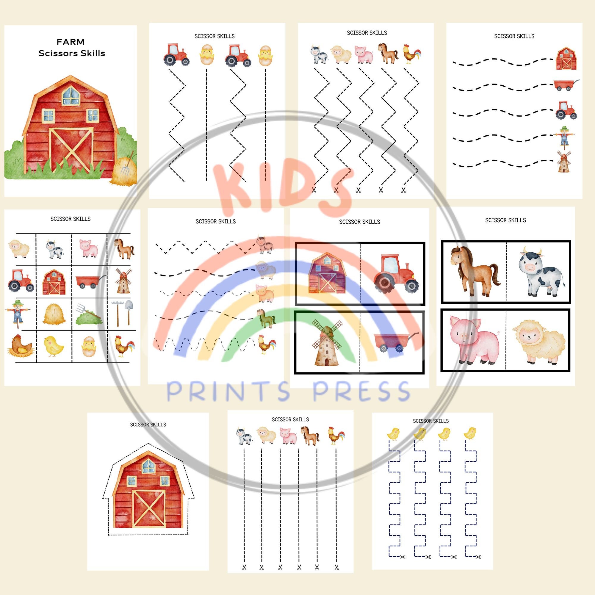 FARM ANIMALS THEME Cutting Activities for Scissors Skills Montessori ...