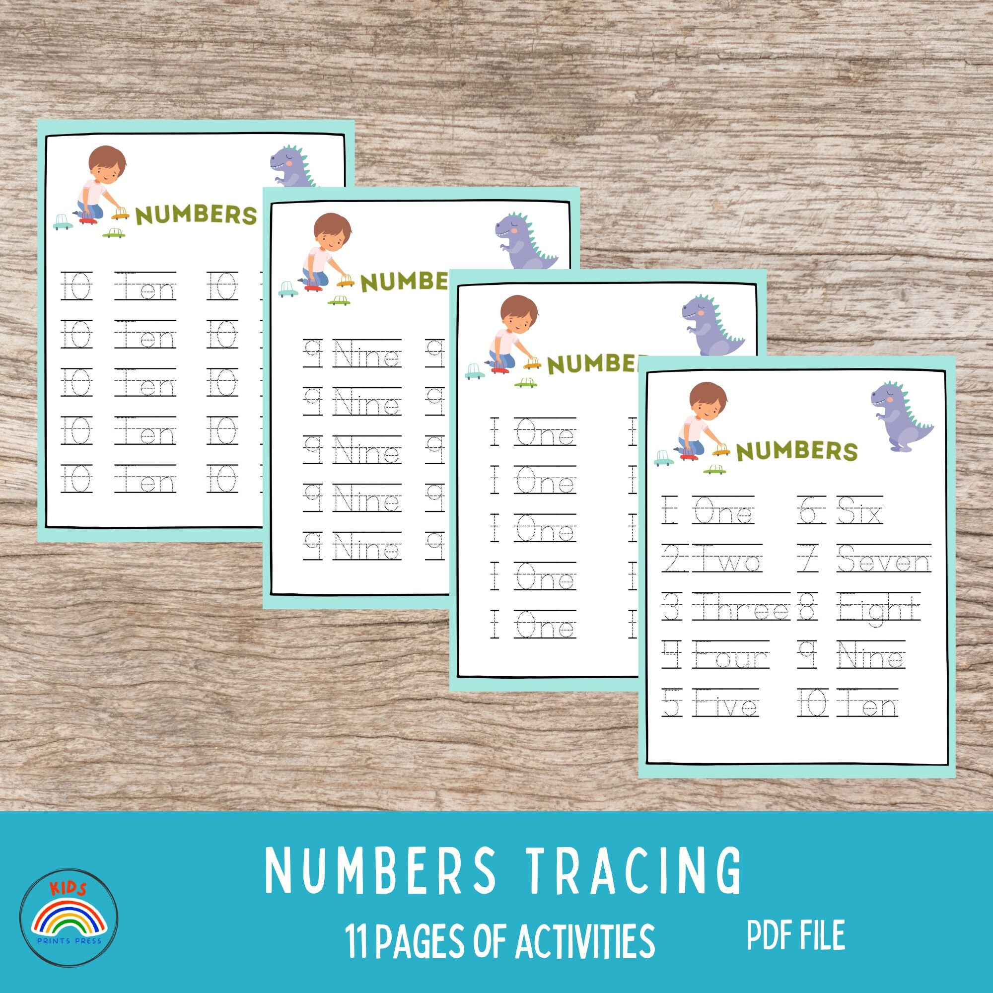 Numbers Tracing Worksheet Blue, Handwriting Practice Sheet, Printable ...