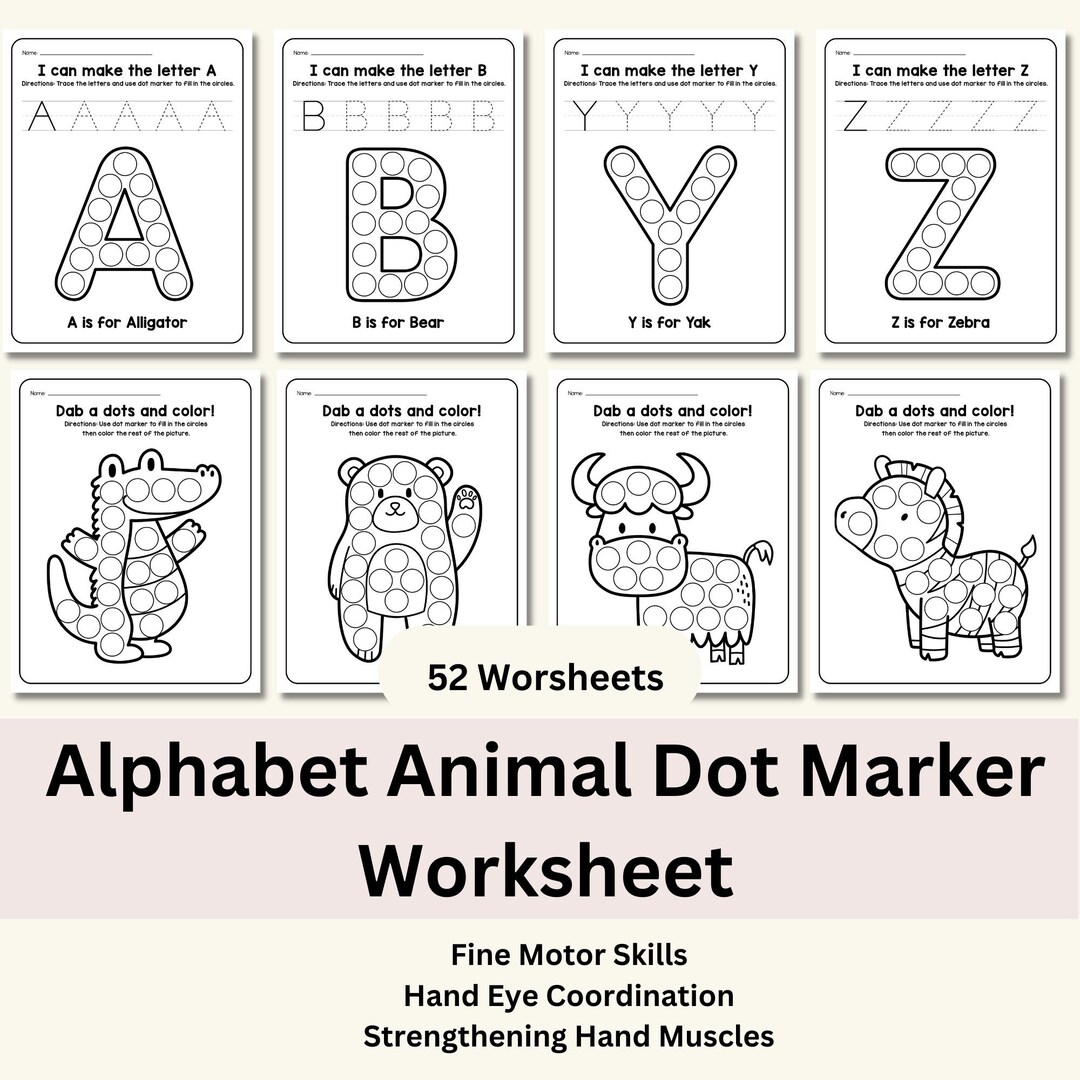 Alphabet Animal Dot Marker Worksheets, 52 Pages, Dot Marker Activities ...