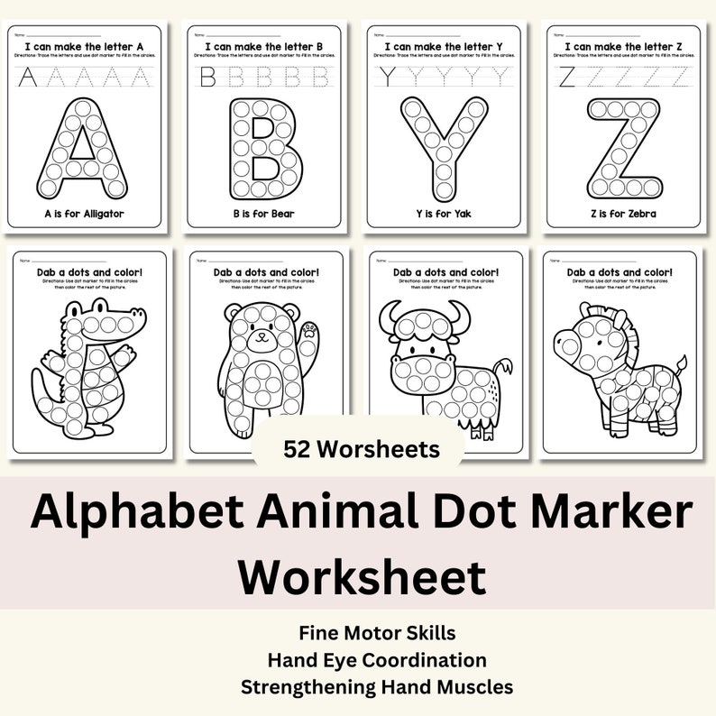 Alphabet Animal Dot Marker Worksheets, 52 Pages, Dot Marker Activities ...
