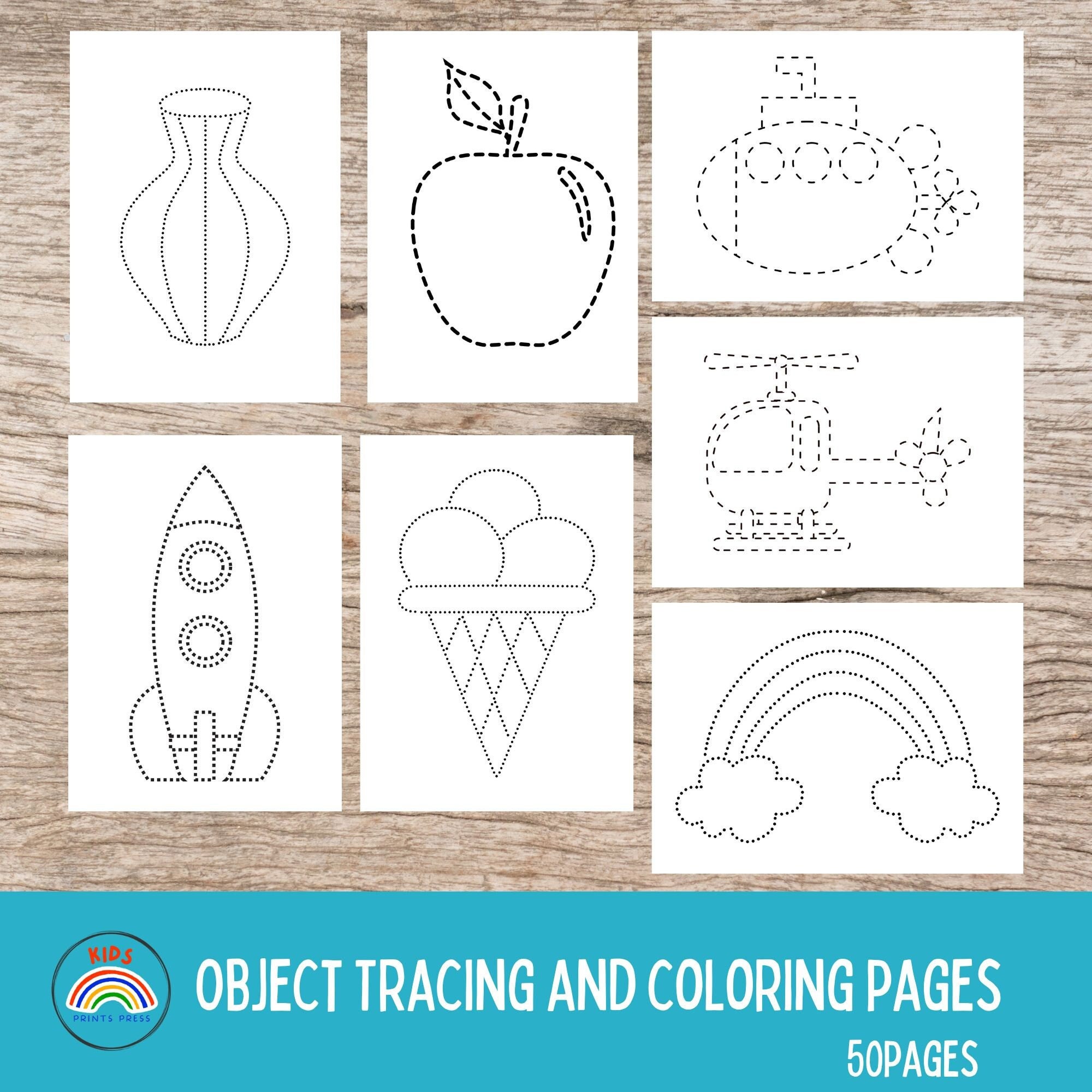 Tracing and Coloring Worksheets for Toddlers Preschooler, Tracing Vehicles, Fruits, Vegetables ...