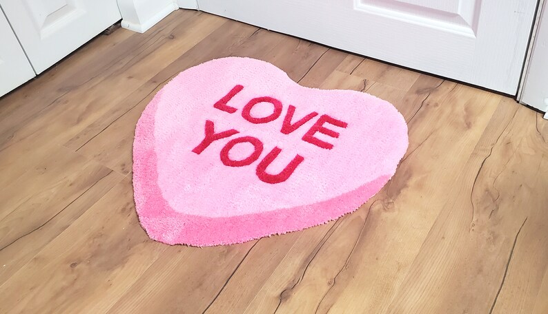 Love You Candy Heart Rug, Pink - Etsy