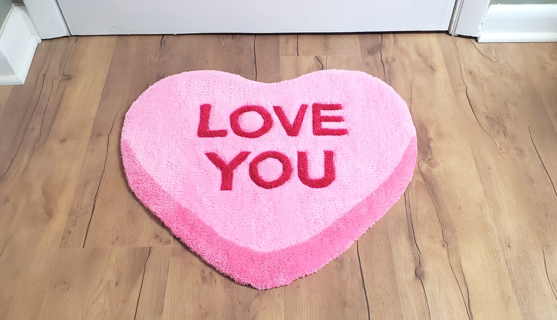 Love You Candy Heart Rug, Pink - Etsy