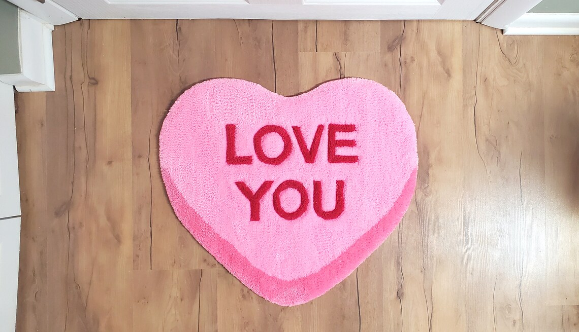 Love You Candy Heart Rug, Pink - Etsy