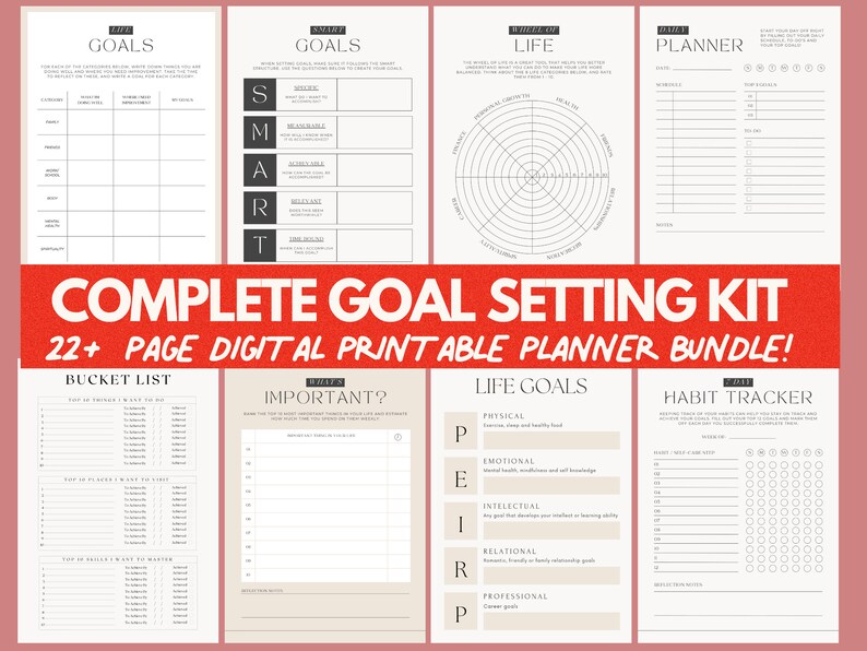 Digital Printable Goal Planner Bundle: Productivity Planner, Daily ...