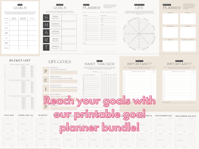 Digital Printable Goal Planner Bundle: Productivity Planner, Daily ...