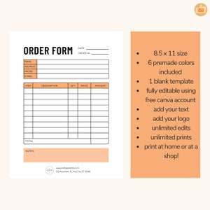 Editable Order Form Template / Printable Small Business Order - Etsy
