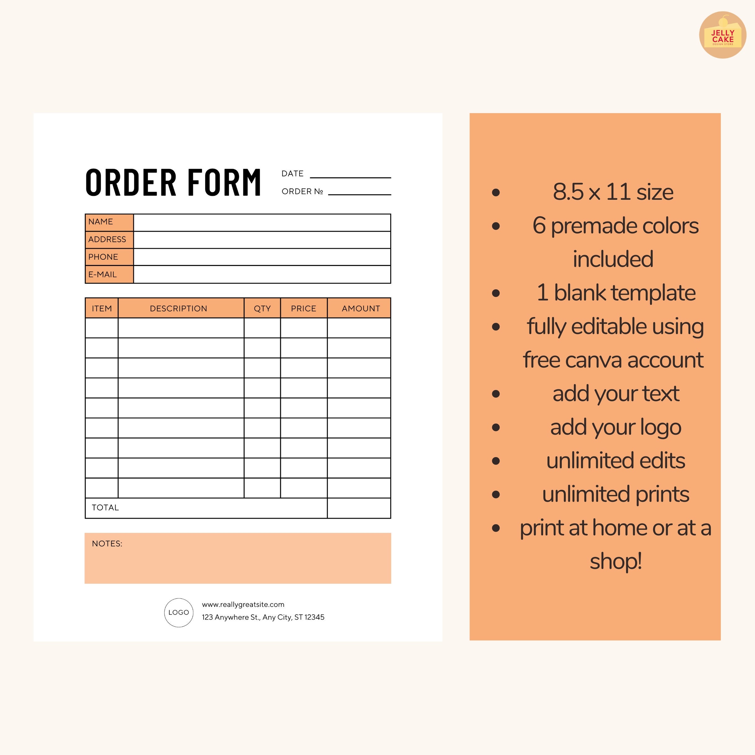 Editable Order Form Template / Printable Small Business Order - Etsy